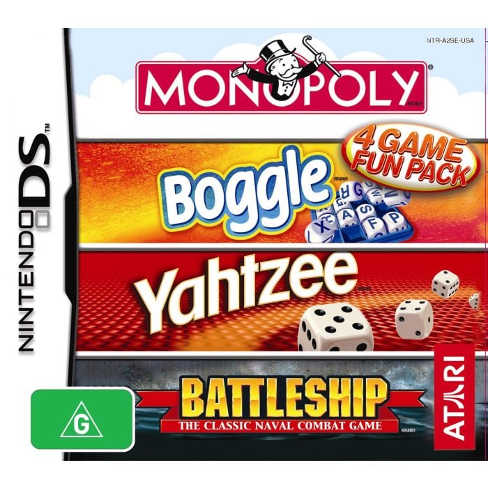 Monopoly ,Boggle, Yahtzee, Battleship 4 Game Fun Pack (Nintendo DS PAL ...